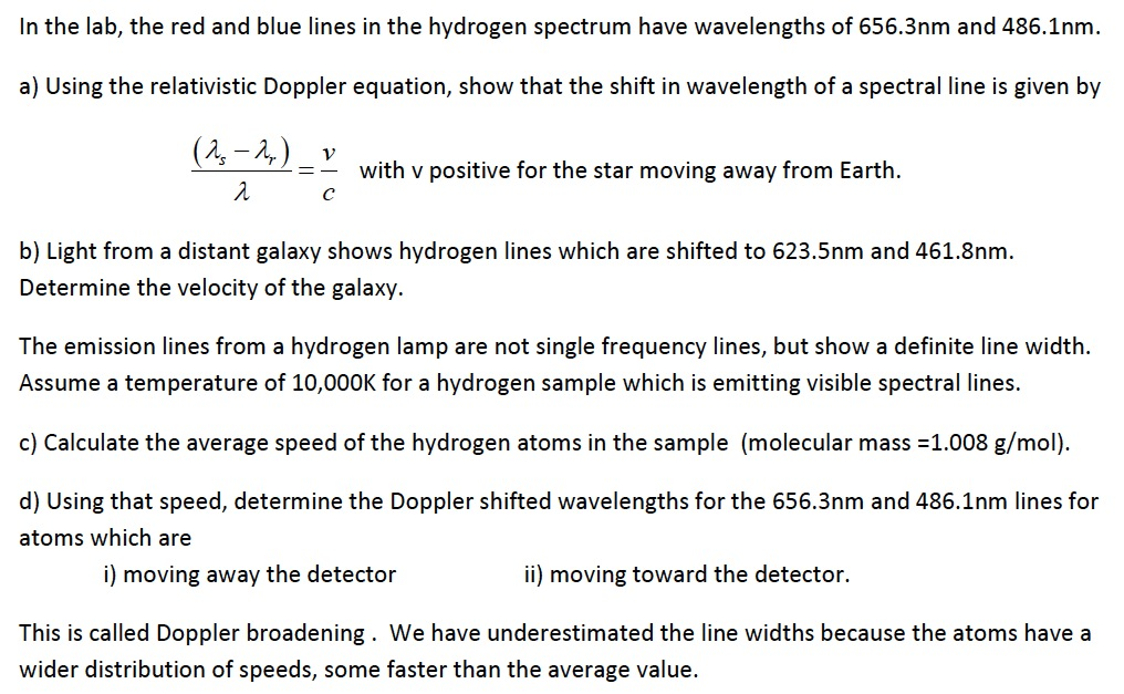 Solved In the lab, the red and blue lines in the hydrogen | Chegg.com