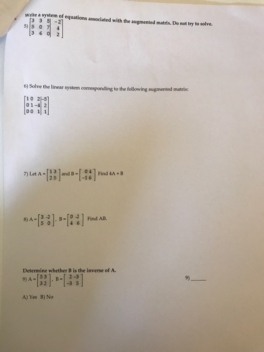 Solved Write system of equations associated with the | Chegg.com