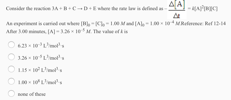 Solved Consider the reaction 3A+B + C rightarrowD + E where | Chegg.com