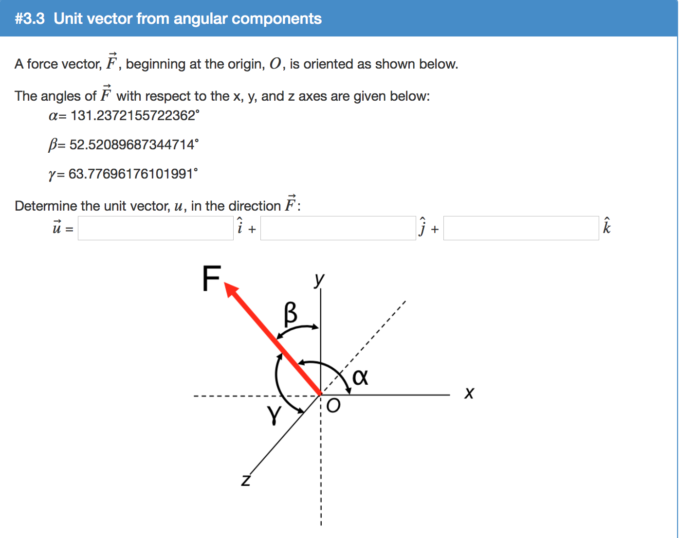 Solved A force vector, F, beginning at the origin, O, is | Chegg.com