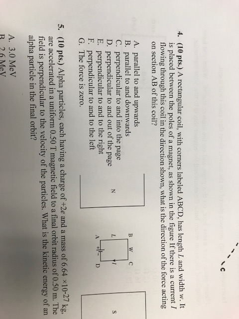 Solved 4. (10 pts.) A rectangular coil, with corners labeled | Chegg.com