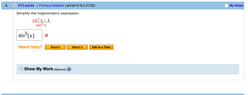 Solved Simplify the trigonometric expression. csc^2 x - | Chegg.com