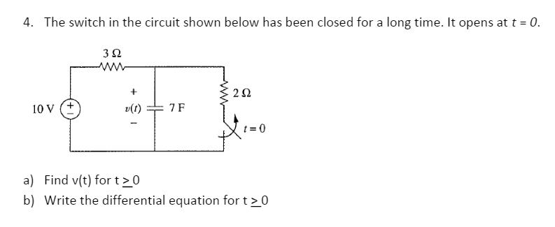 Solved The switch in the circuit shown below has been closed | Chegg.com
