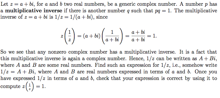 Solved Let z = a + bi, for a and b two real numbers, be a | Chegg.com