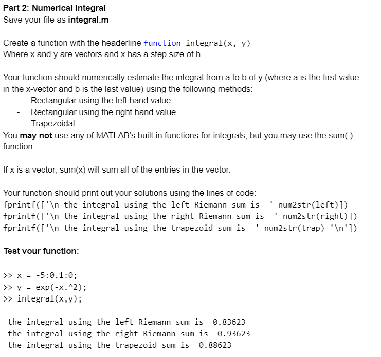 Solved Part 2: Numerical Integral Save your file as | Chegg.com