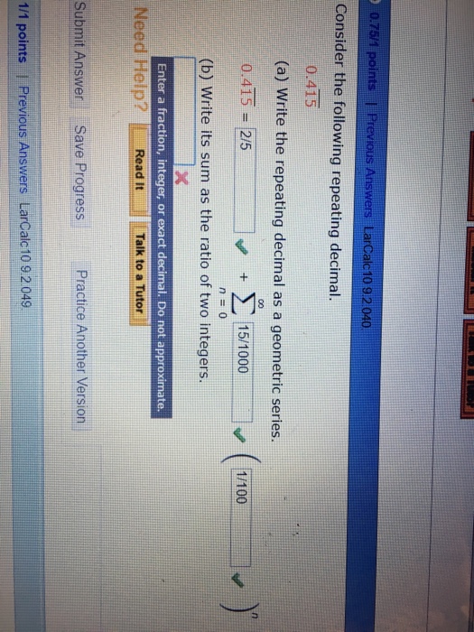 Solved Consider the following repeating decimal. 0.415^- | Chegg.com