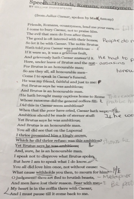 Summarize this poem by Mark Antony ( 150 - 200 words) | Chegg.com