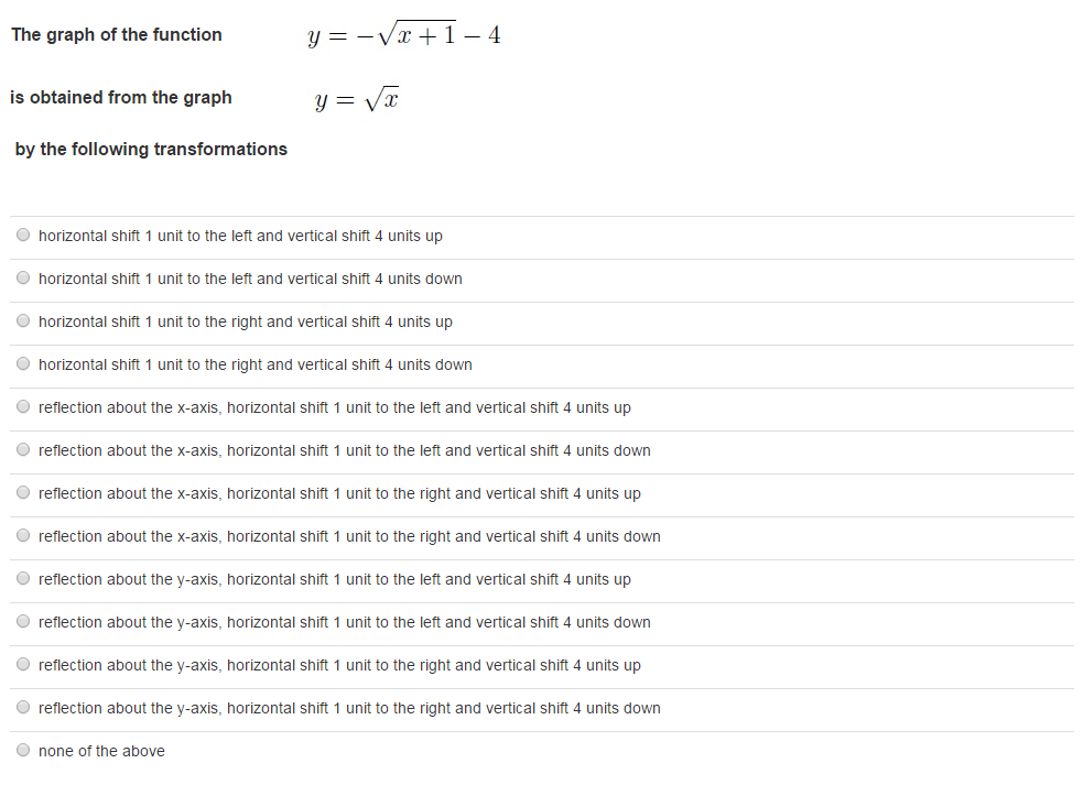 Solved The graph of the function y = - root x + 1 - 4 is | Chegg.com