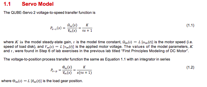 Solved 1.1 Servo Model The QUBE-Servo 2 voltage-to-speed | Chegg.com