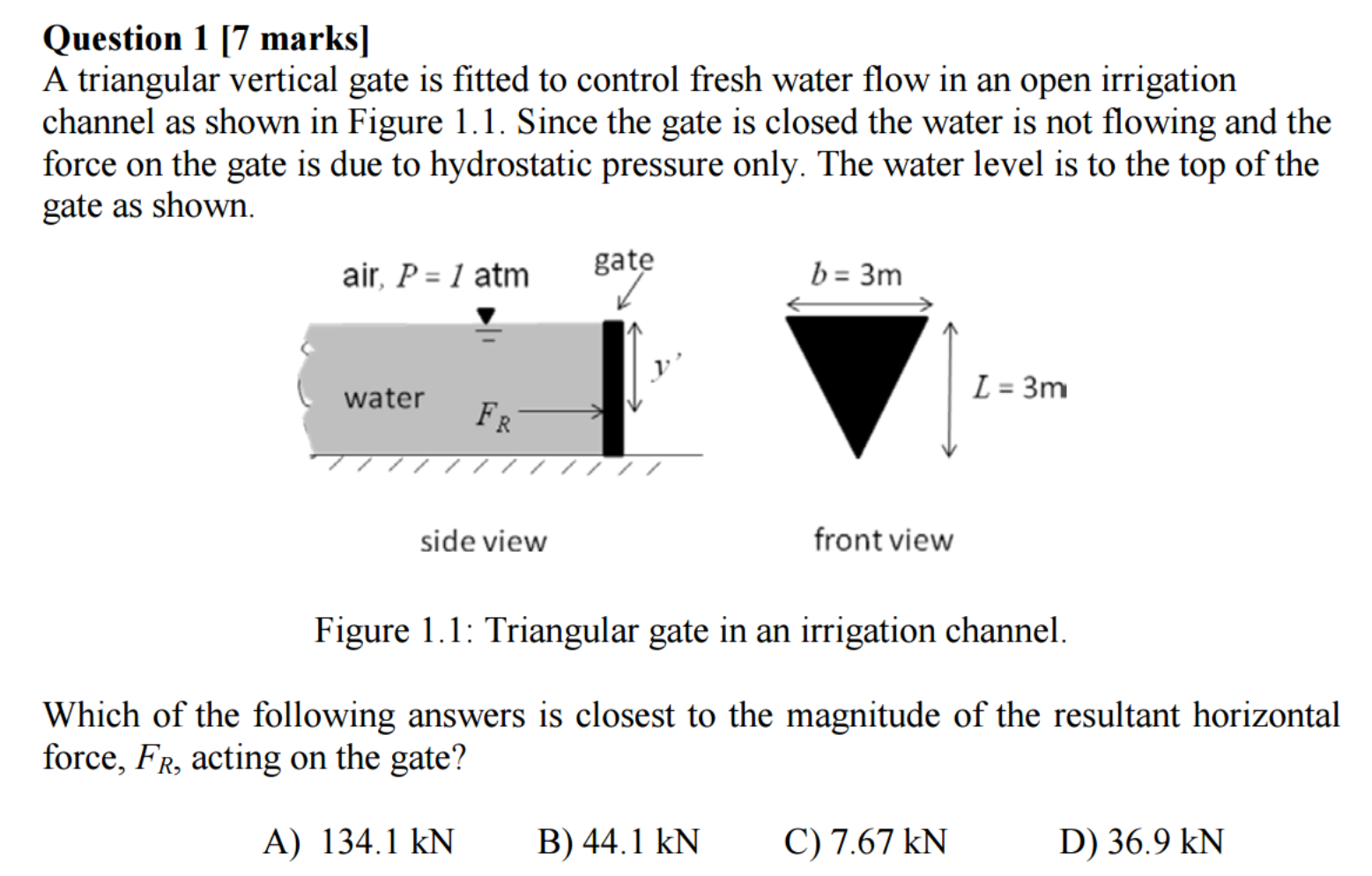 Solved A triangular vertical gate is fitted to control fresh | Chegg.com