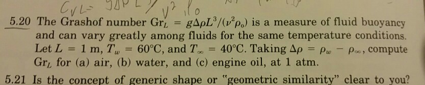 Solved 5.20 The Grashof number Gri -gApL3( po) is a measure | Chegg.com