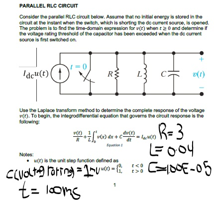 Solved PARALLEL RLC CIRCUIT Consider the parallel RLC | Chegg.com