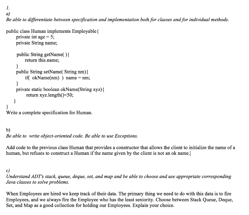 Solved 1. a) Be able to differentiate between specification | Chegg.com