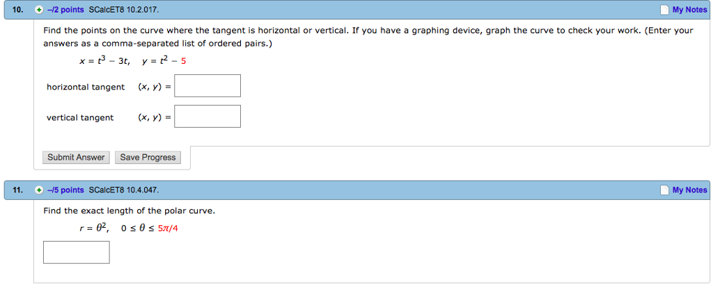 Solved 10. +-/2 points SCalcET8 10.2.017 My Notes Find the | Chegg.com Solved 10. +-/2 points SCalcET8 10.2.017 My Notes Find the | Chegg.com
