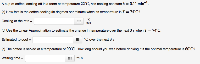 Solved A cup of coffee, cooling off in a room at temperature | Chegg.com