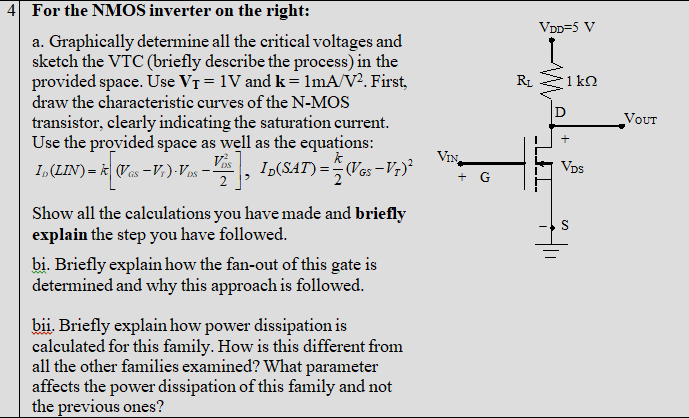 Solved 4 For the NMOS inverter on the right: a. Graphically | Chegg.com