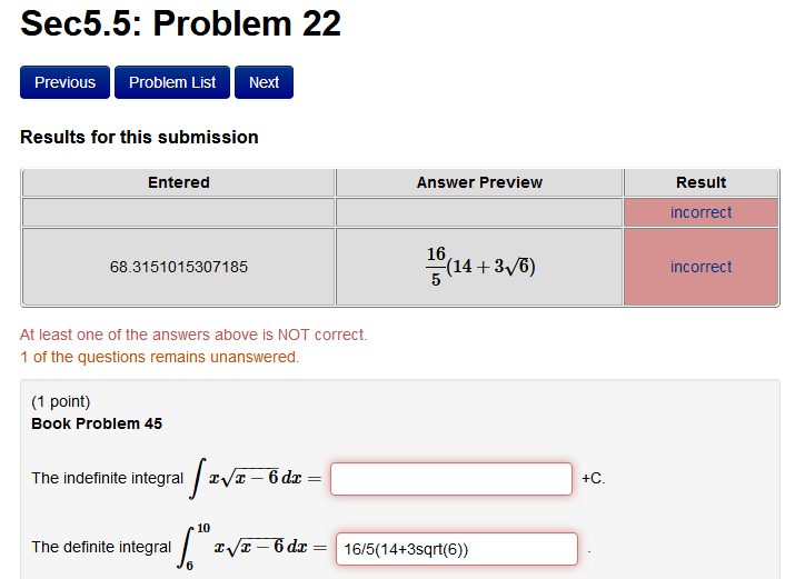 Solved Sec5.5: Problem 22 PreviouS Problem List Next Results | Chegg.com