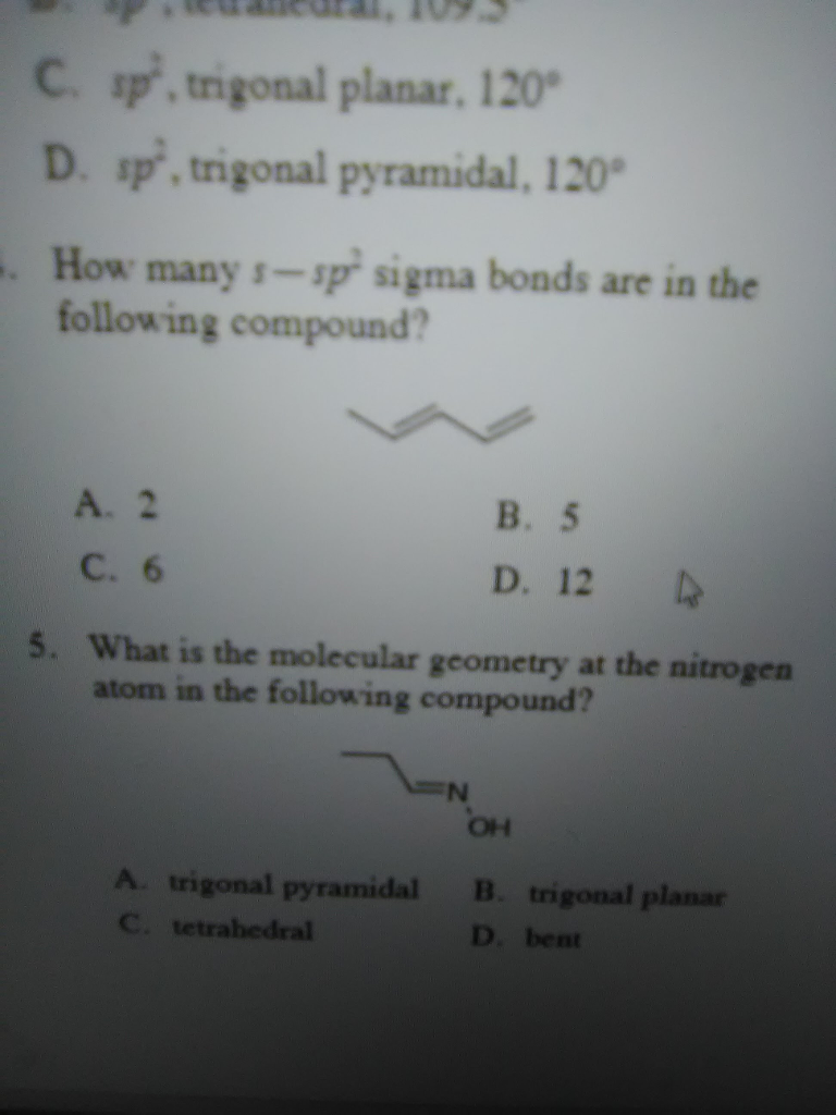 Solved , tr D. sp, trigonal pyramidal, 120 How manys-sp | Chegg.com