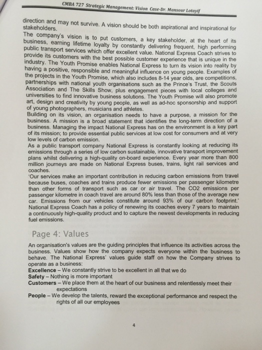 Solved CMBA 727 Strategic Management: Vision Case-Dr. | Chegg.com