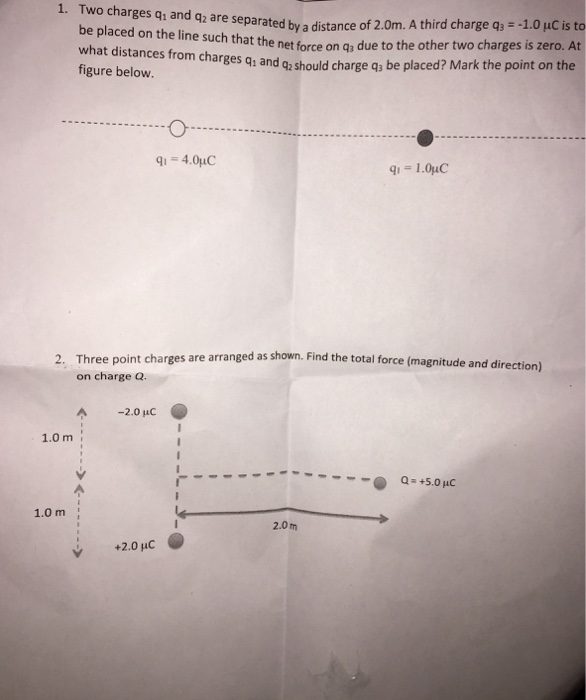 Solved Two charges q1 and q2 are seperated by a distance of | Chegg.com