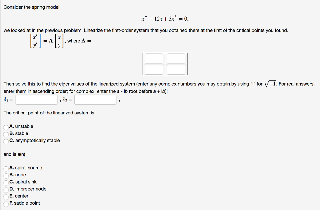 Solved Consider the spring model "30, we looked at in the | Chegg.com
