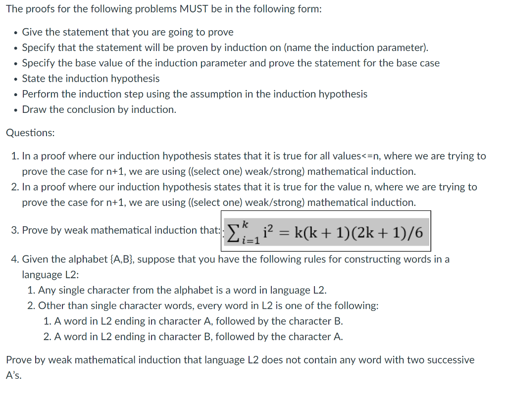 Solved The Proofs For The Following Problems Must Be In The