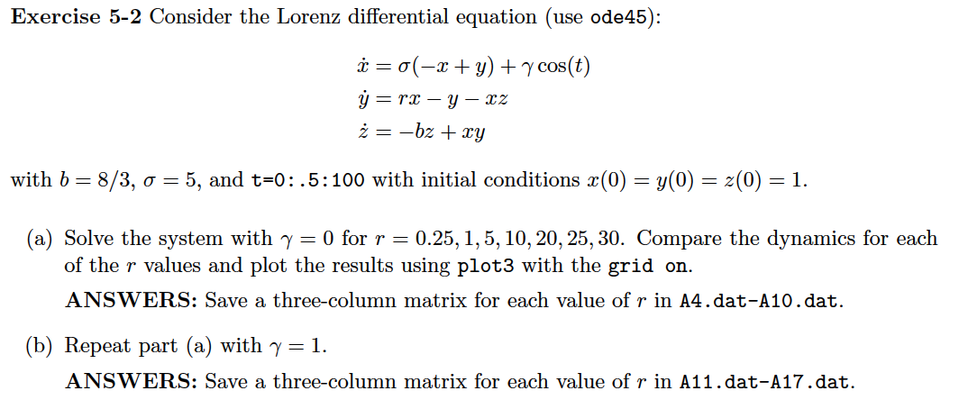 Consider the Lorenz differential equation (use | Chegg.com