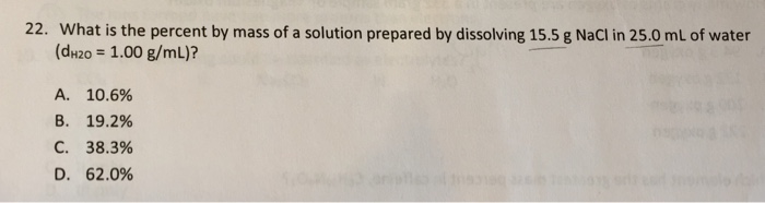Solved What is the percent by mass of a solution prepared by | Chegg.com