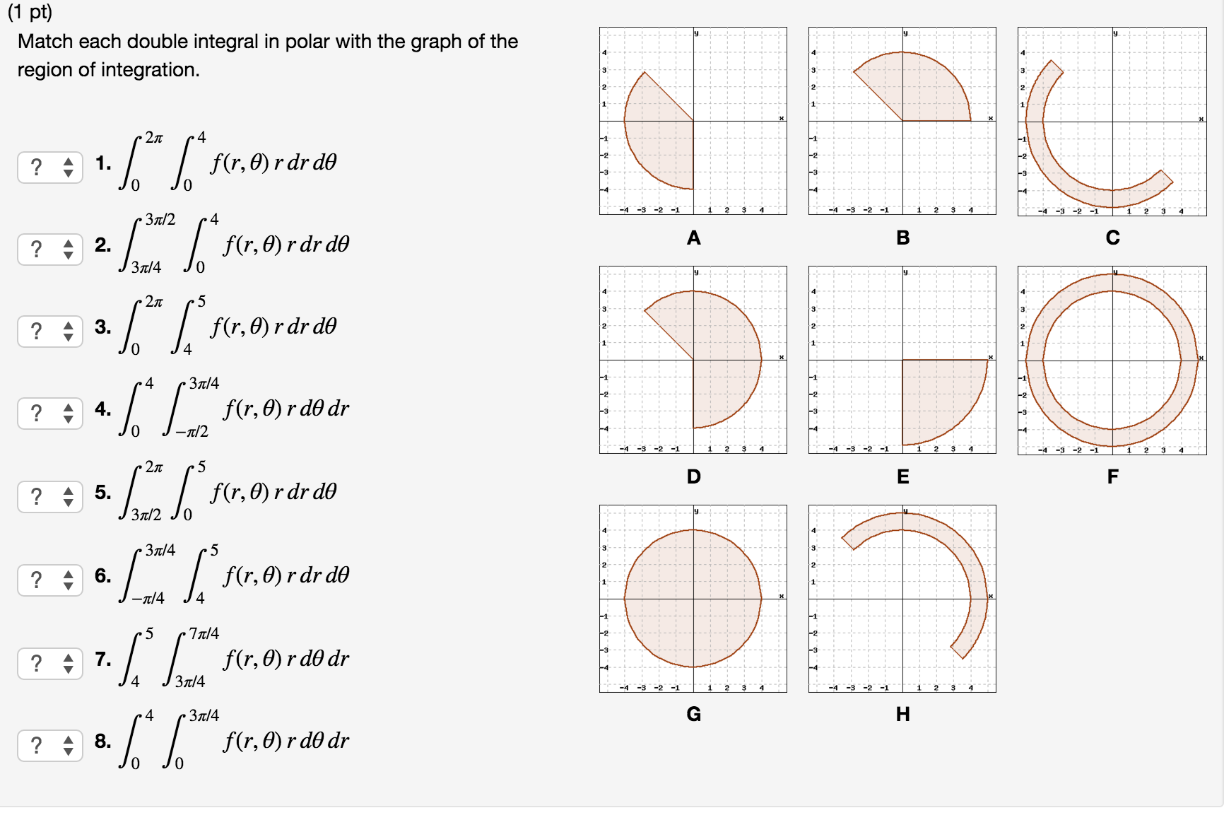 Solved Match each double integral in polar with the graph of | Chegg.com