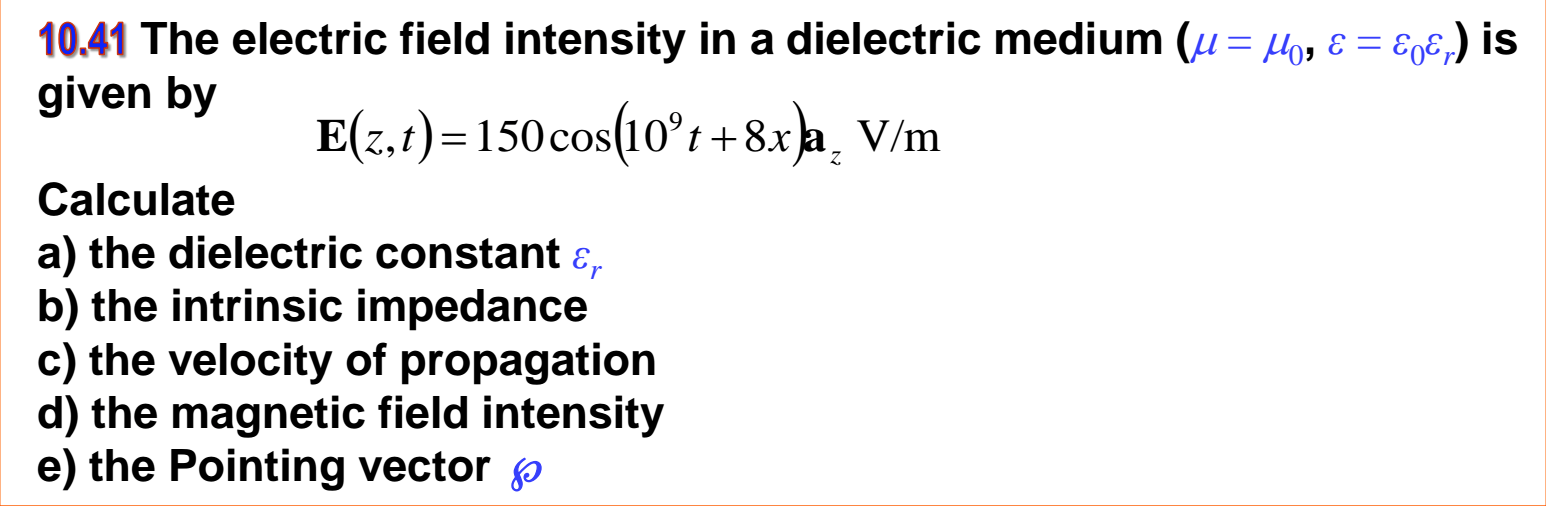 Solved The electric field intensity in a dielectric medium | Chegg.com