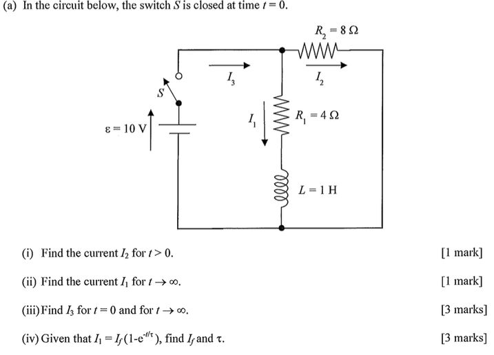 Solved (a) In the circuit below, the switch S is closed at | Chegg.com