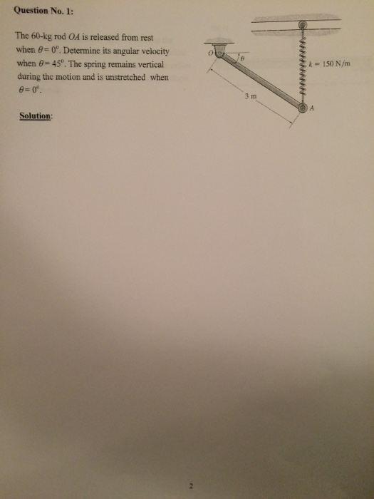 Solved The 60-kg rod OA is released from rest when theta = 0 | Chegg.com