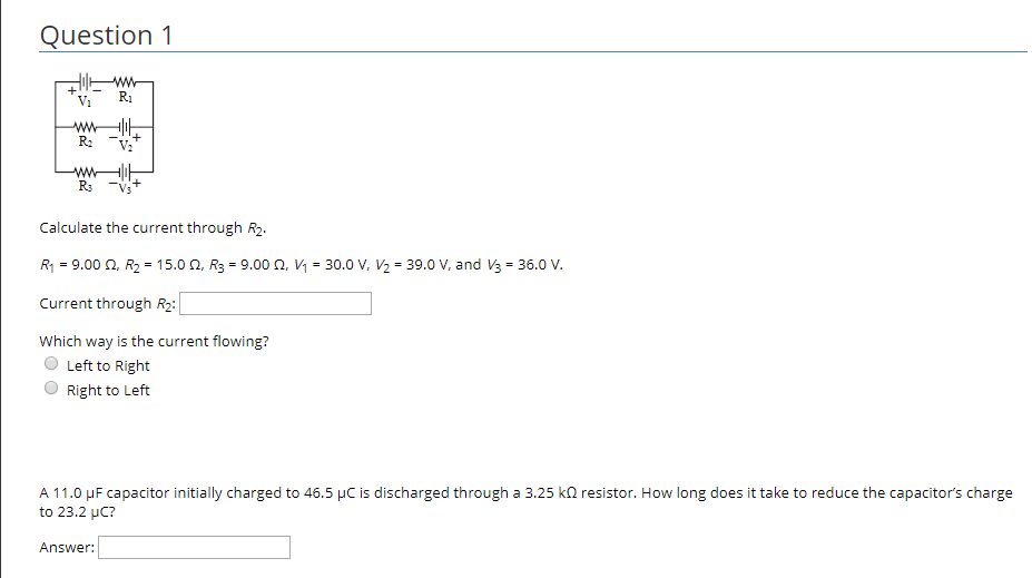 Solved Question 1 Rs Vs+ Calculate the current through R2 R1 | Chegg.com