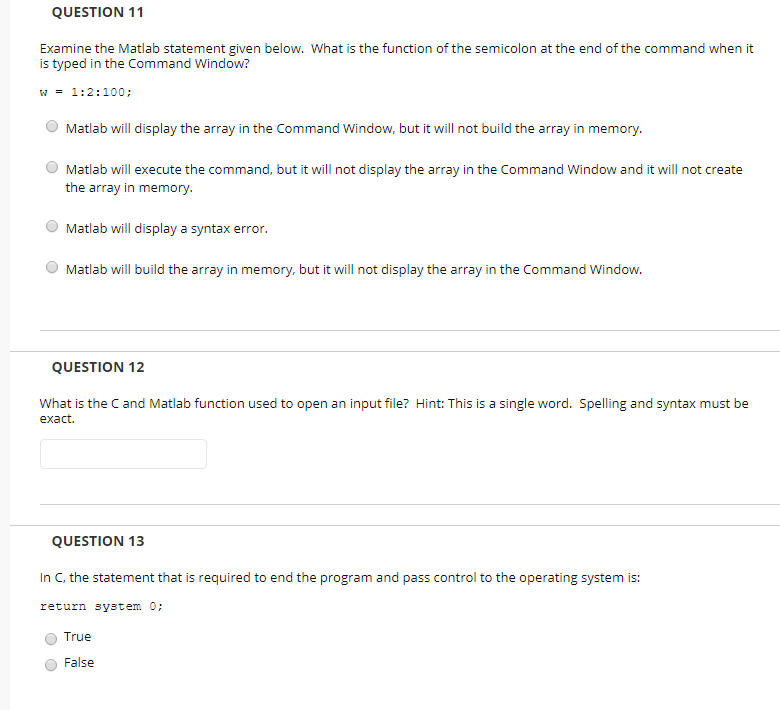 Solved QUESTION 11 Examine the Matlab statement given below. | Chegg.com