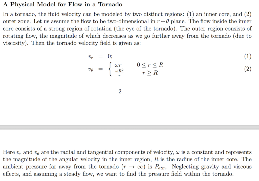 Solved A Physical Model for Flow in a Tornado In a tornado, | Chegg.com