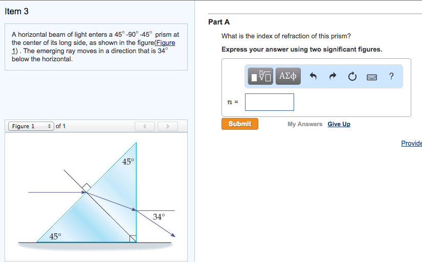 Solved Item 3 Part A A horizontal beam of light enters a | Chegg.com