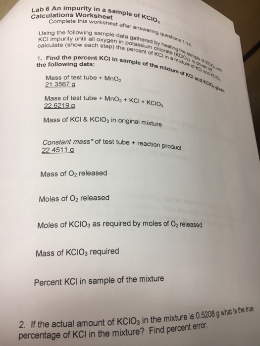 Solved Find the percent KCI in sample of the mixture of KCI | Chegg.com