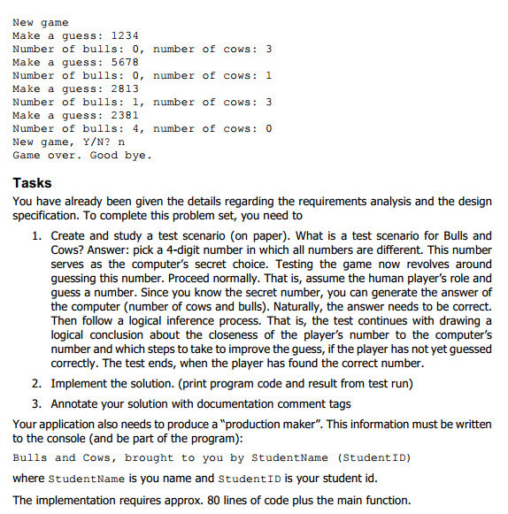 Solved Problem Set 3: Object-oriented Solution Design Bulls | Chegg.com