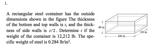 Solved A rectangular steel container has the outside | Chegg.com
