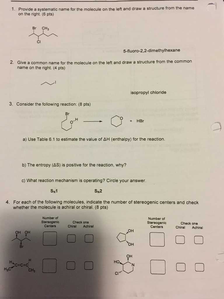 Solved Provide a systematic name for the molecule on the | Chegg.com