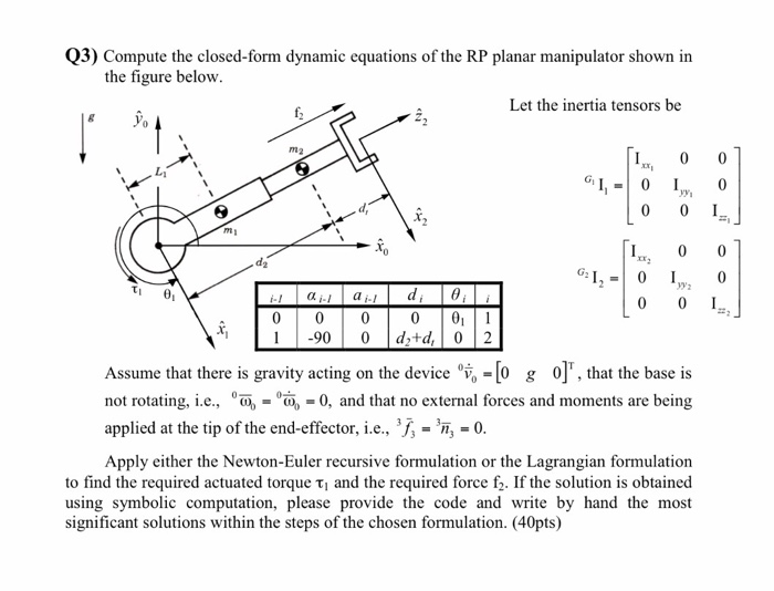 Compute the closed-form dynamic equations of the RP | Chegg.com
