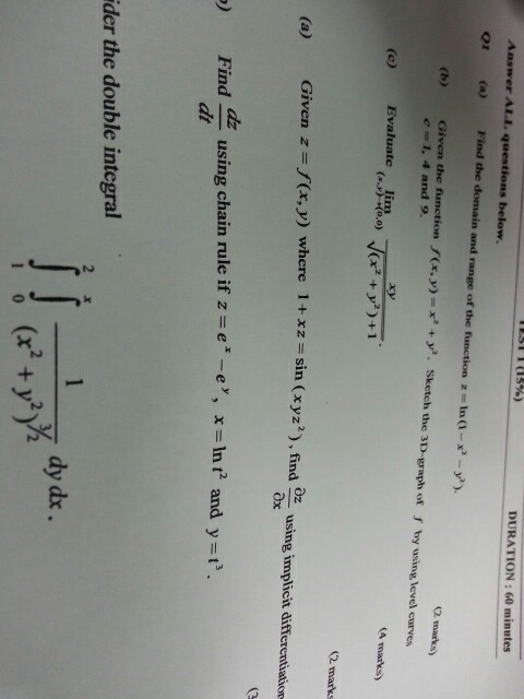 Solved Find the domain and range of the function z = ln(1 - | Chegg.com