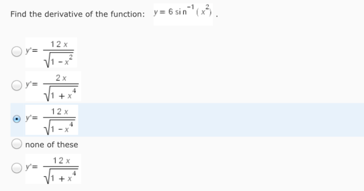 Solved Find the derivative of the function y = 6 sin^-1 | Chegg.com