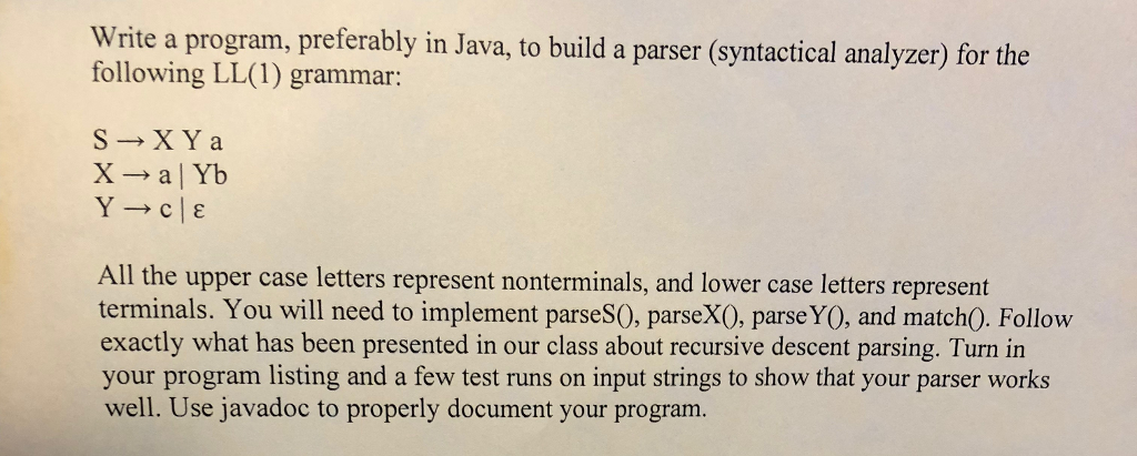 Solved Write a program, in Java, to build a parser | Chegg.com