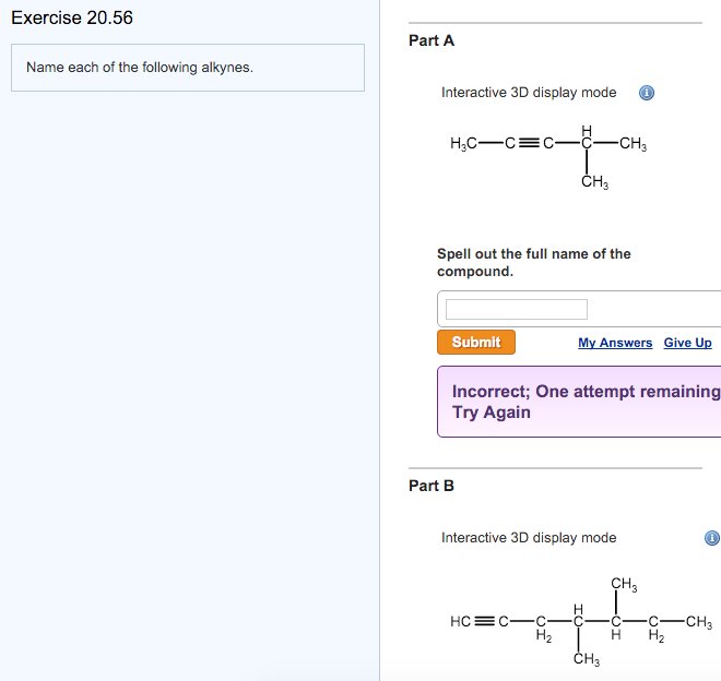 Solved Name each of the following alkynes. Interactive 3D | Chegg.com