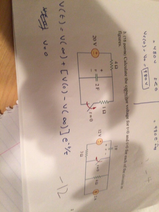 Solved Calculate the capacitor voltage for t lessthan 0 and | Chegg.com
