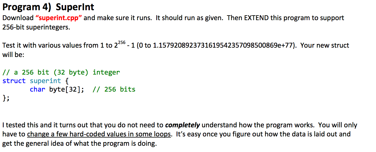 Solved Program 4) SuperInt Download “superint.cpp” and make | Chegg.com
