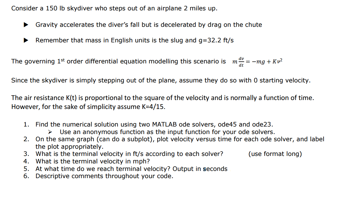 MATLAB ODECan someone help me with writing this code? | Chegg.com
