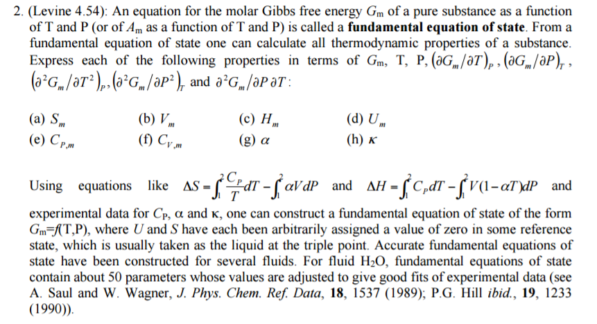 An equation for the molar Gibbs free energy G_m of a | Chegg.com