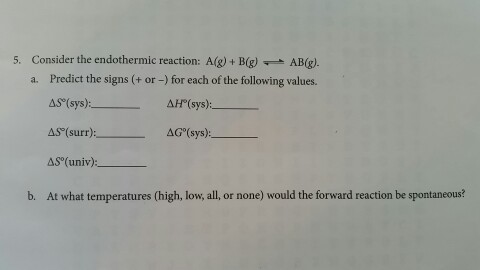 Solved Consider the endothermic reaction: A(g) + B(g) | Chegg.com